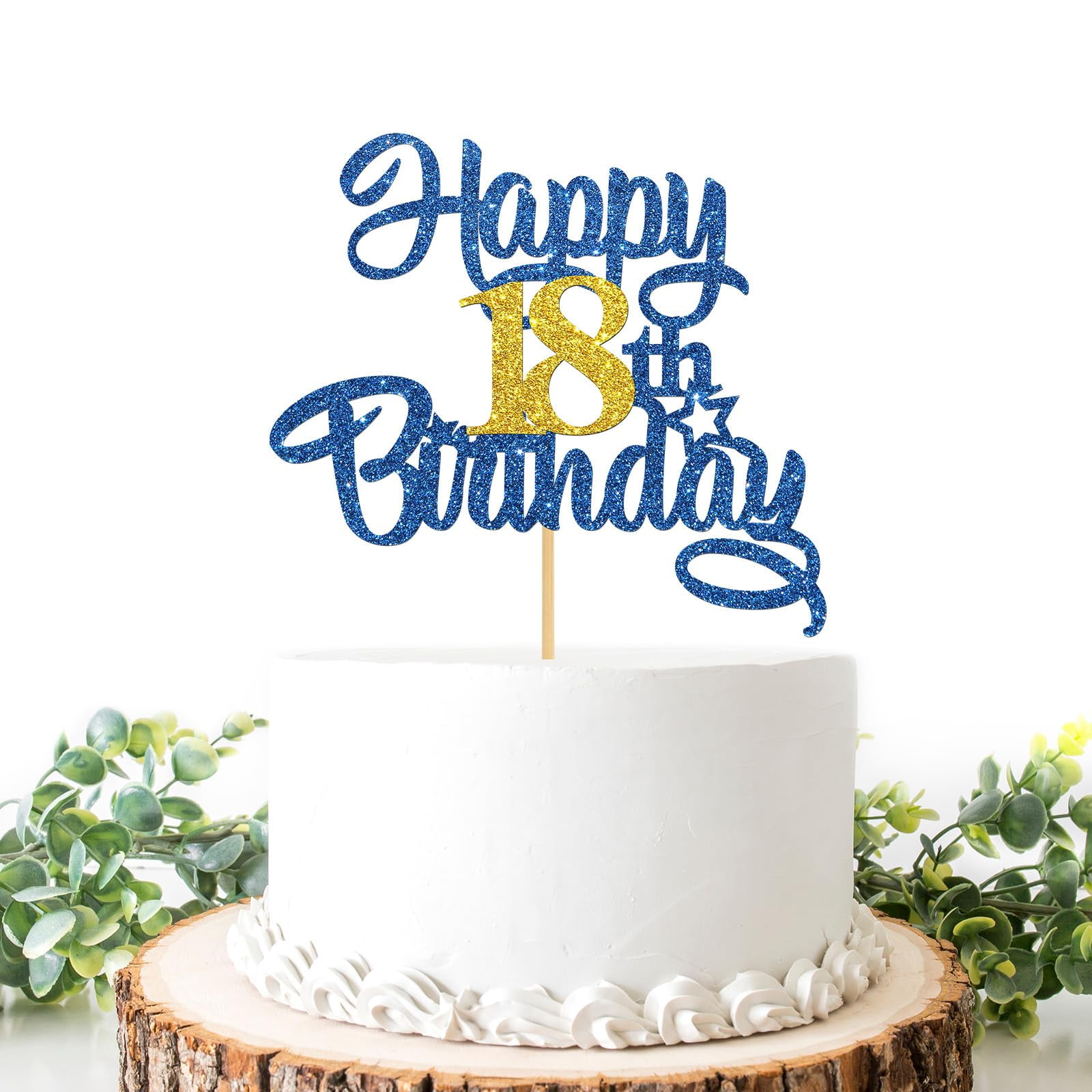Happy 18th Birthday Cake Topper,Blue Glitter ZLK1 18th Cake Decorations ...
