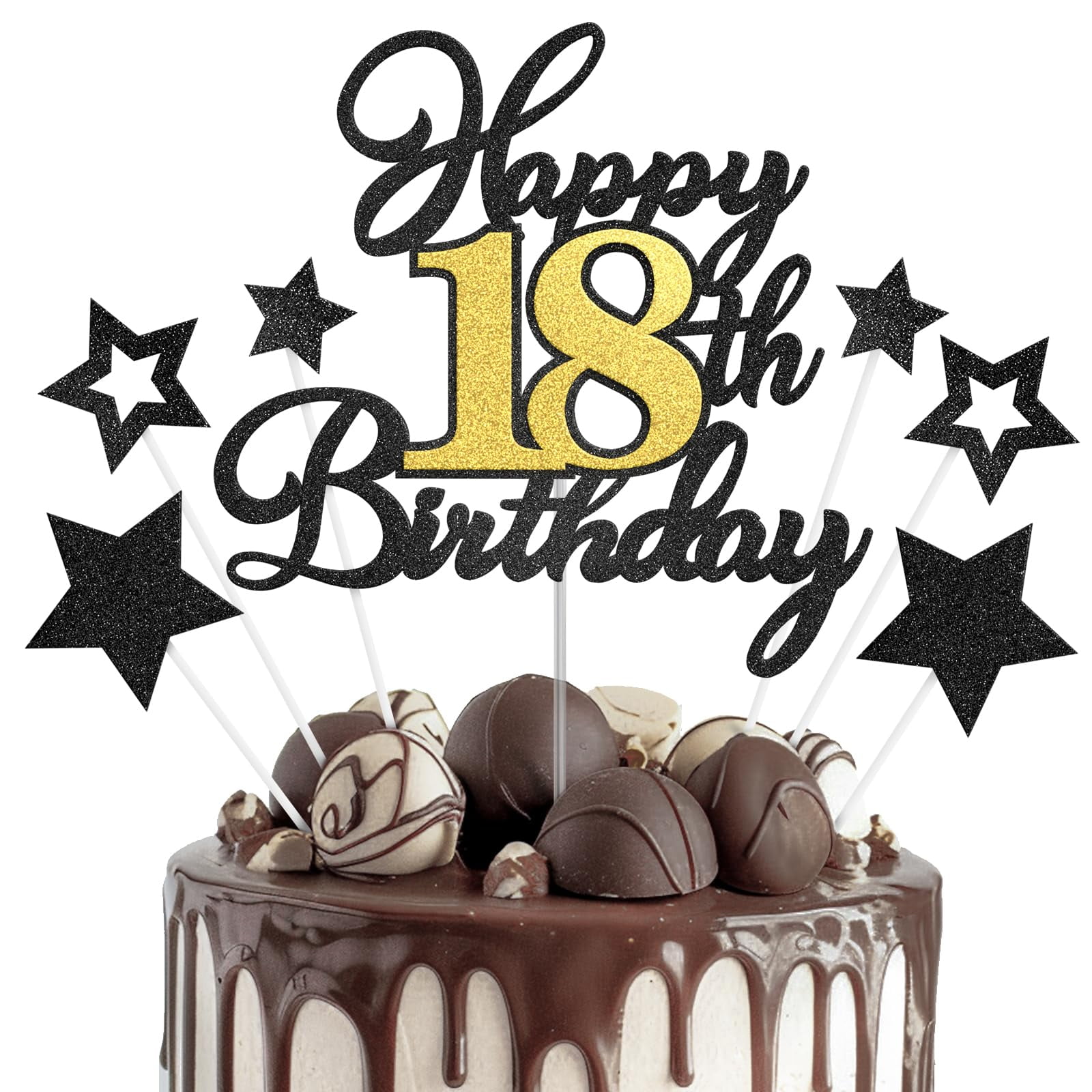 Happy 18th Birthday Cake Toppers, Black KKS1 Gold Glitter Cake ...