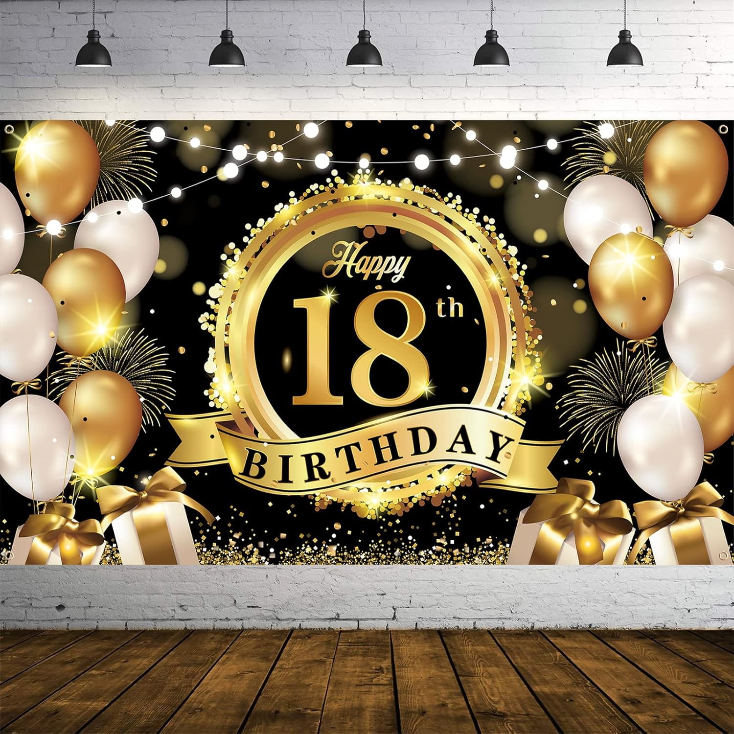 Happy 18th Birthday Decoration Backdrop Banner Black Gold Extra Large ...