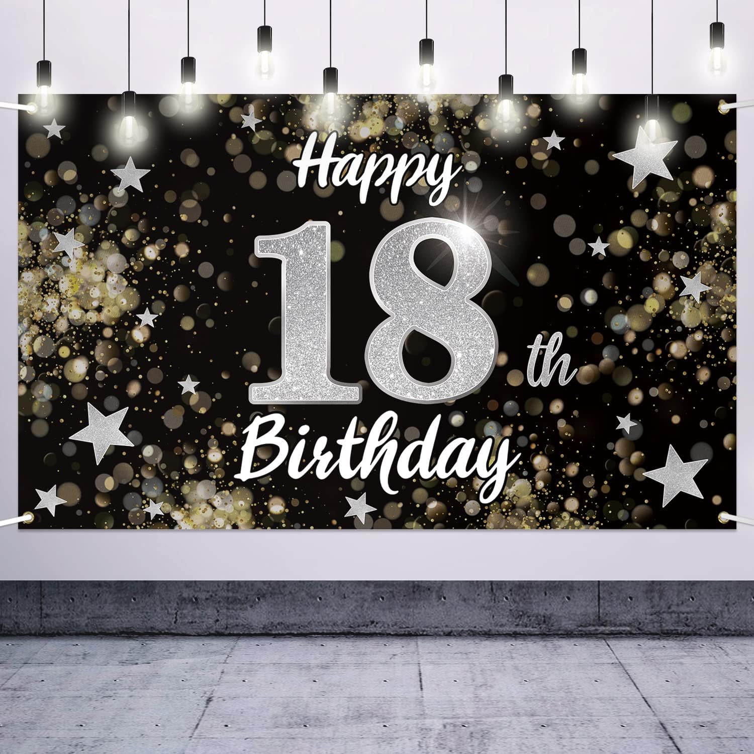Happy 18th Birthday Decorations, 18th Black & Silver Dream Star ...