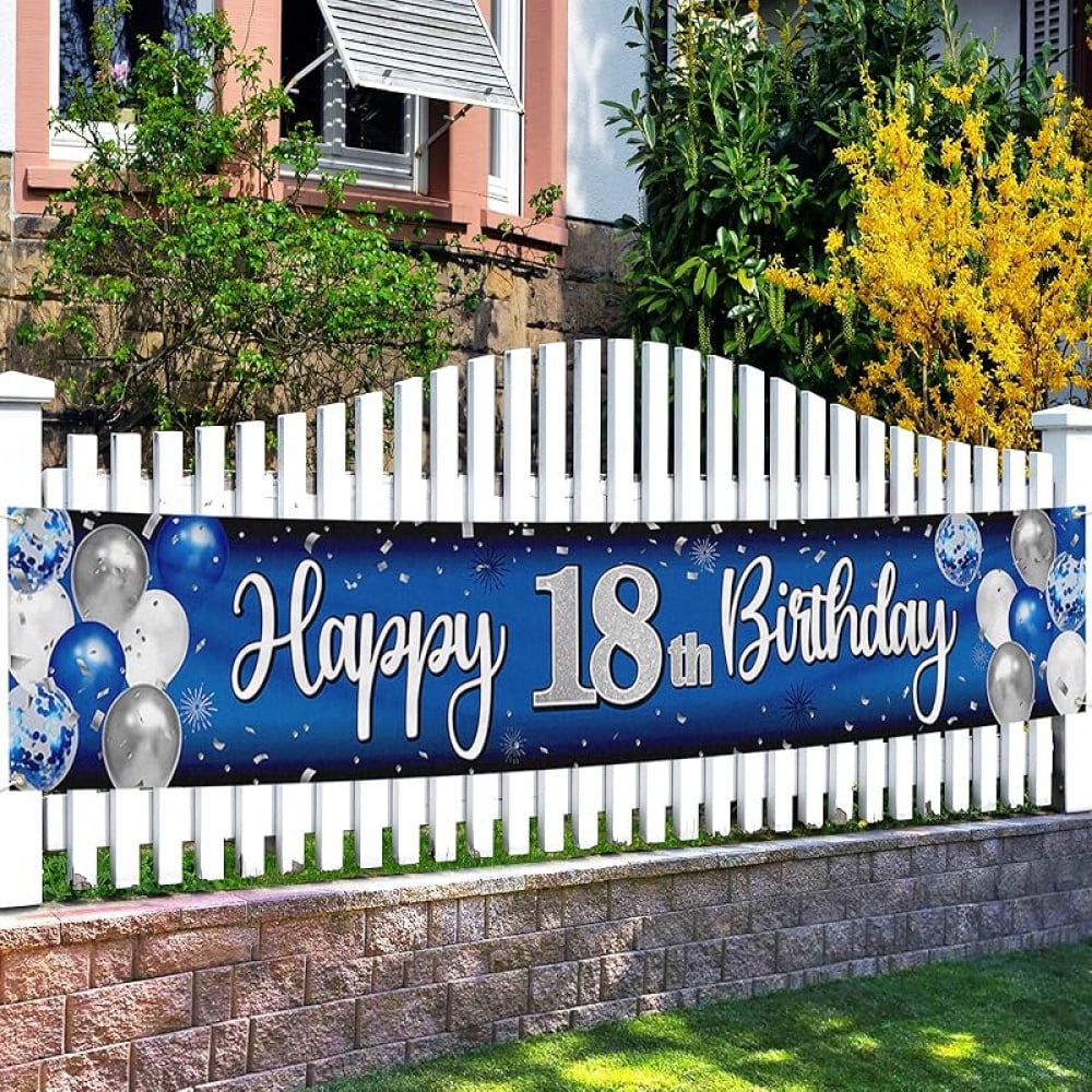 Happy 18th Birthday Decorations,18th Blue & Silver Balloon Large ...