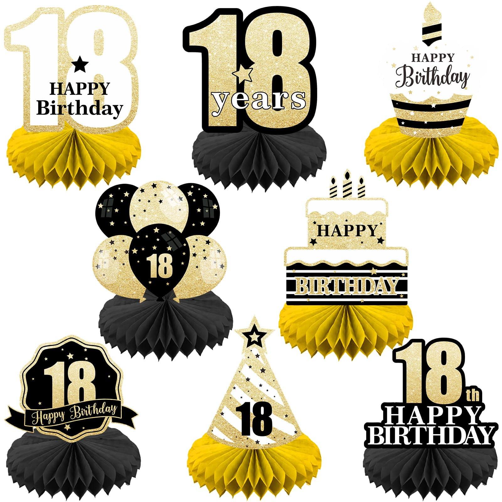 Happy 18th Birthday Honeycomb Centerpieces 8 KKS1 Pieces Black 18th ...