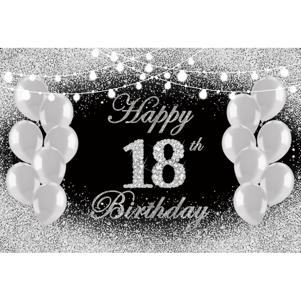 Happy 18th Birthday Party Backdrop Gold Glitter Balloon Boys 18 Years ...