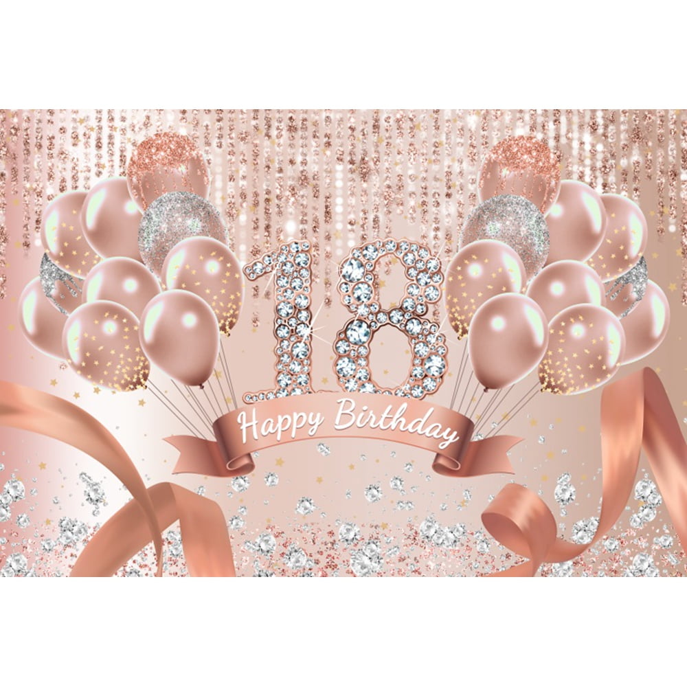 Happy 18th Birthday Party Backdrop Gold Glitter Balloon Boys 18 Years ...