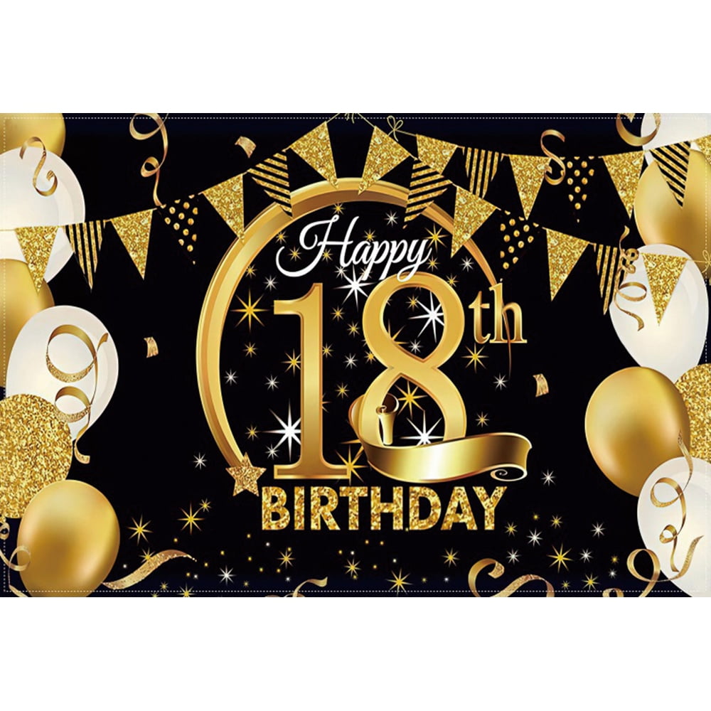 Happy 18th Birthday Party Backdrop Gold Glitter Balloon Boys 18 Years ...
