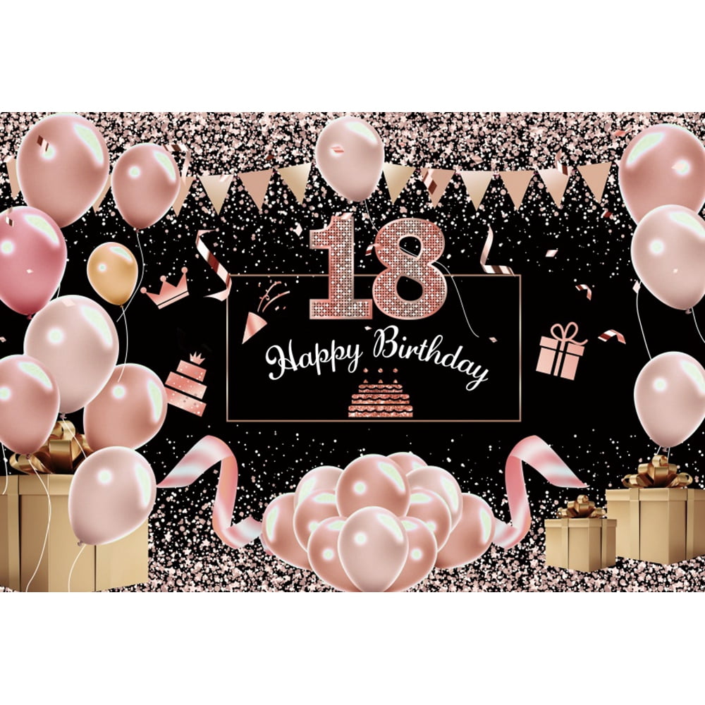 Happy 18th Birthday Party Backdrop Gold Glitter Balloon Boys 18 Years ...