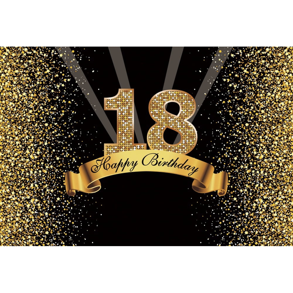 Happy 18th Birthday Party Backdrop Gold Glitter Balloon Boys 18 Years ...