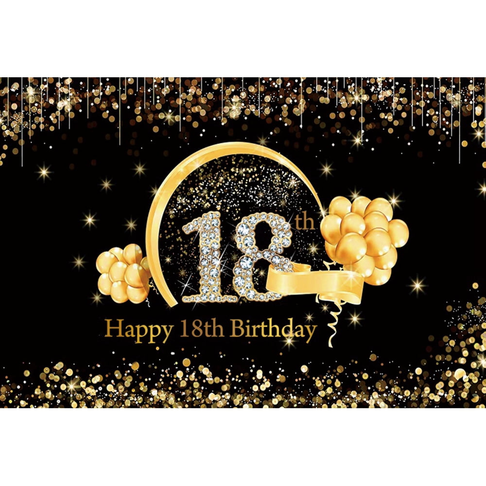 Happy 18th Birthday Party Backdrop Gold Glitter Balloon Boys 18 Years ...
