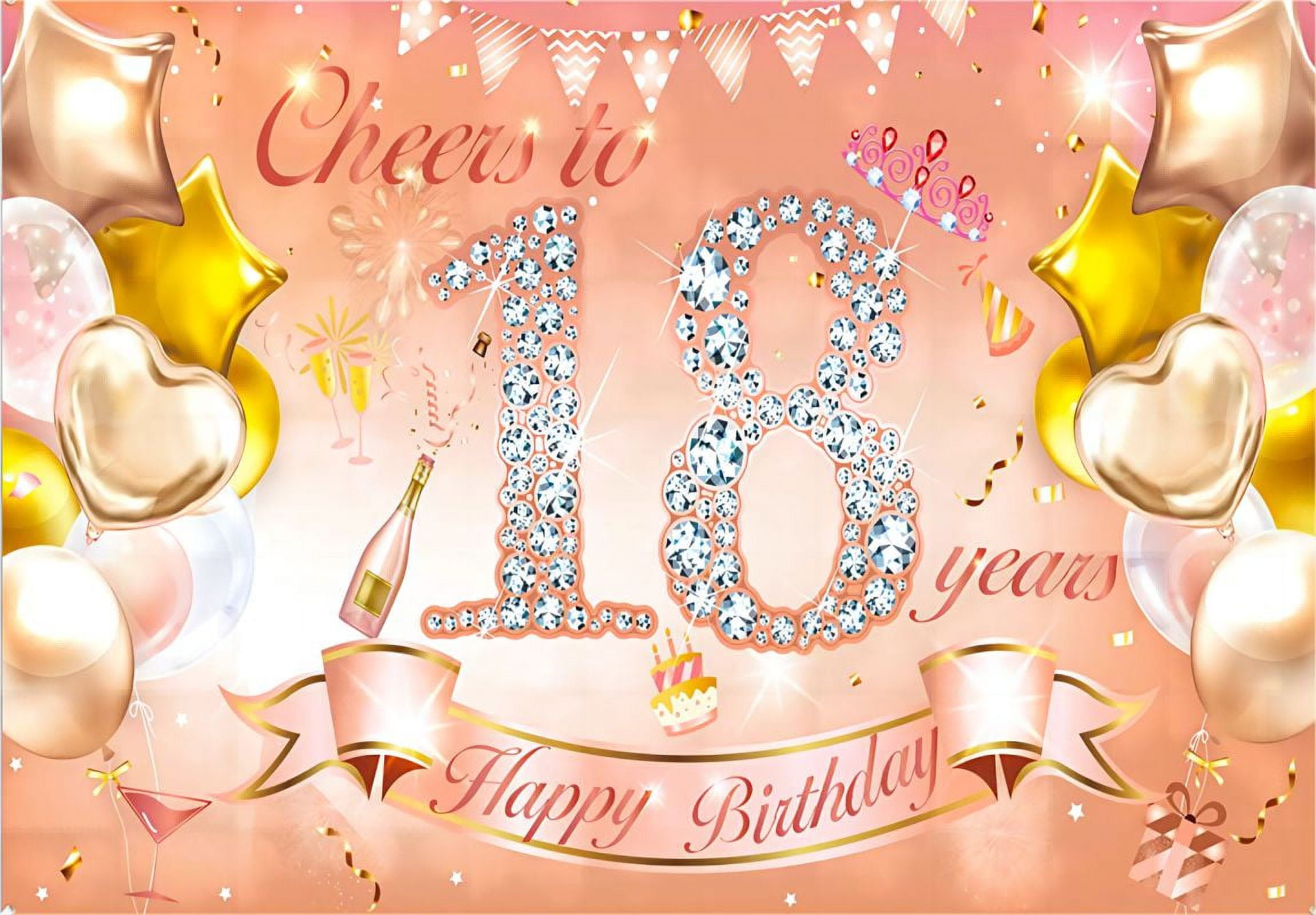 Happy 18th Birthday Party Backdrop Rose Pink Balloon Glitter ...