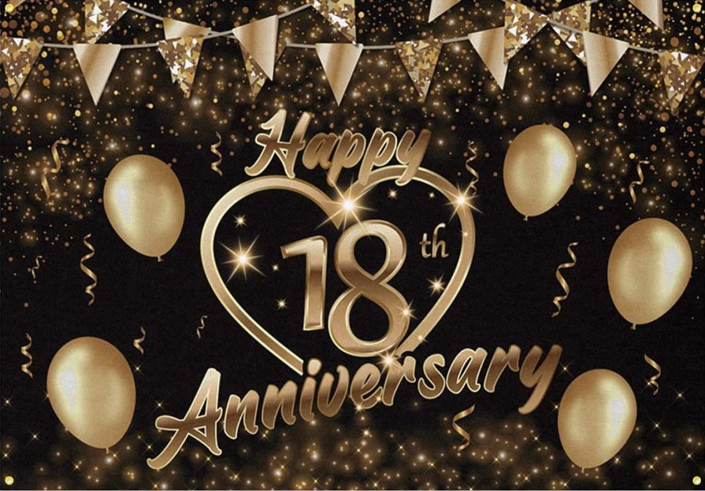 Happy 18th Birthday Party Photography Backdrop Glitter Black Gold Theme ...