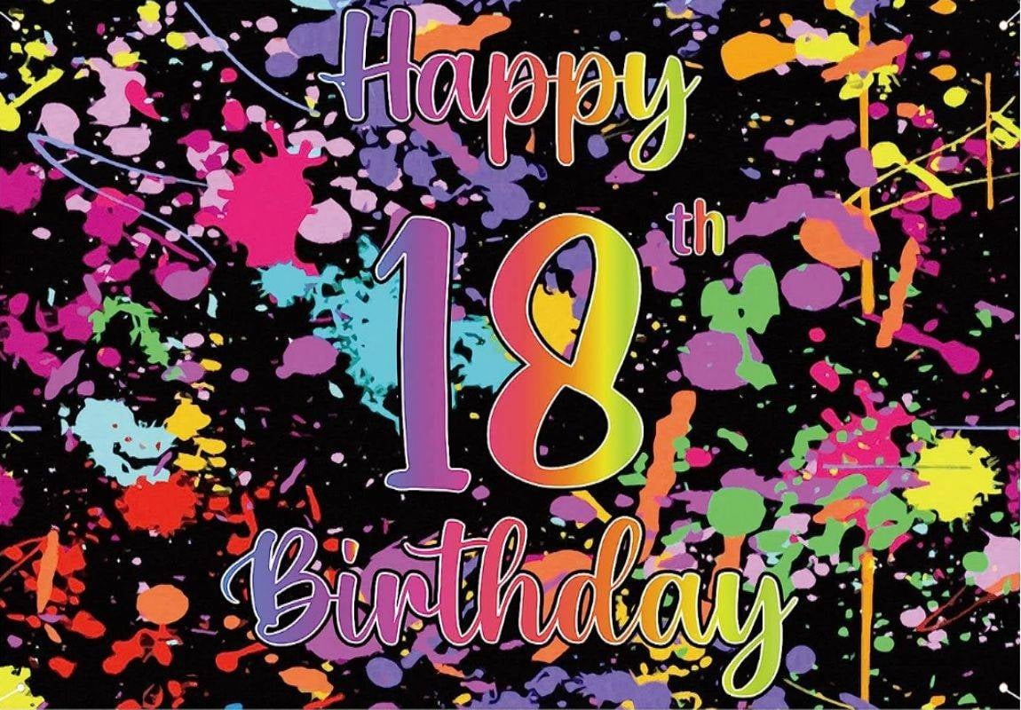 Happy 18th Birthday Party ration Backdrop Banner Black Gold Poster ...