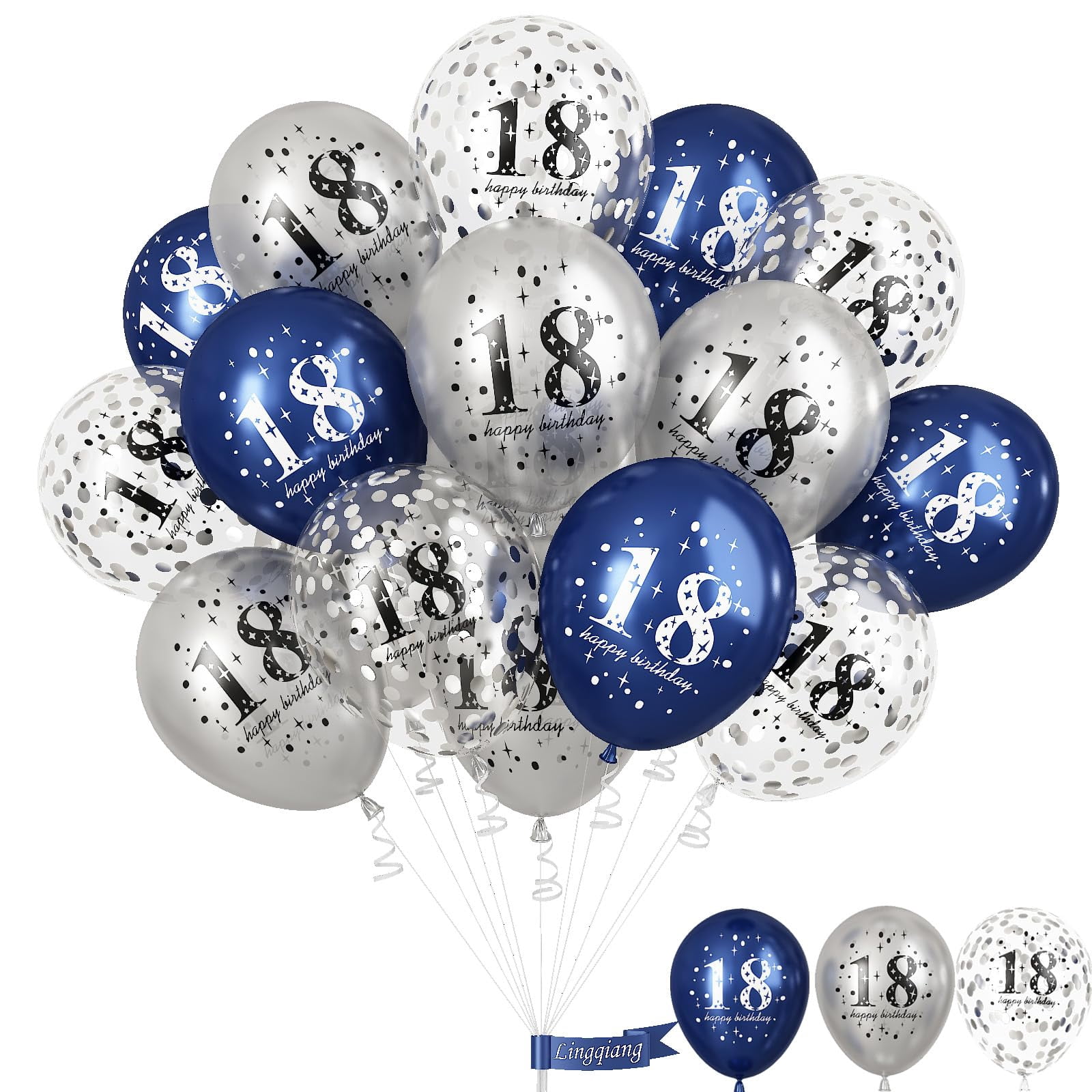 Happy 18th Birthday PriNst Balloons for Boys, Navy Blue 18th Birthday ...