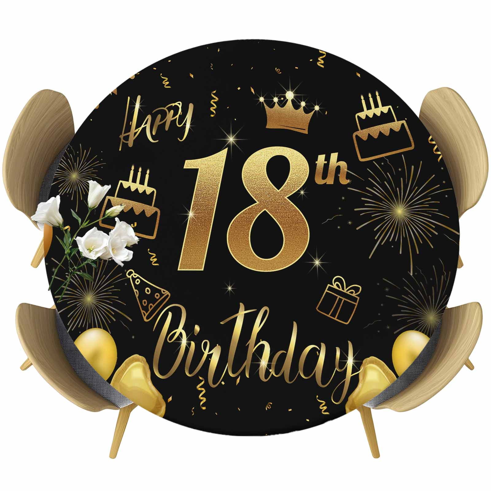 Happy 18th Birthday Round Tablecloth 36-44 Inch Round Fitted Table ...