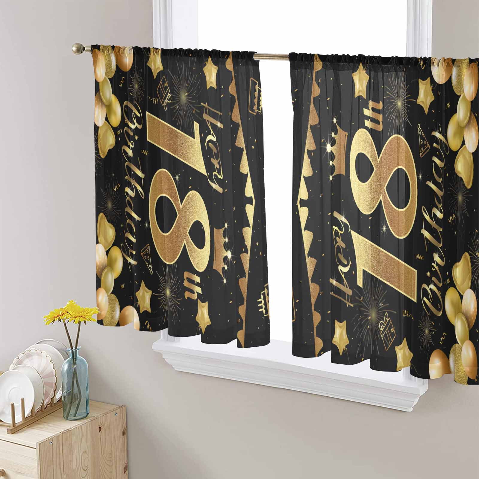 Happy 18th Birthday Sheer Curtains 45 Inch Length 2 Panels Set for ...