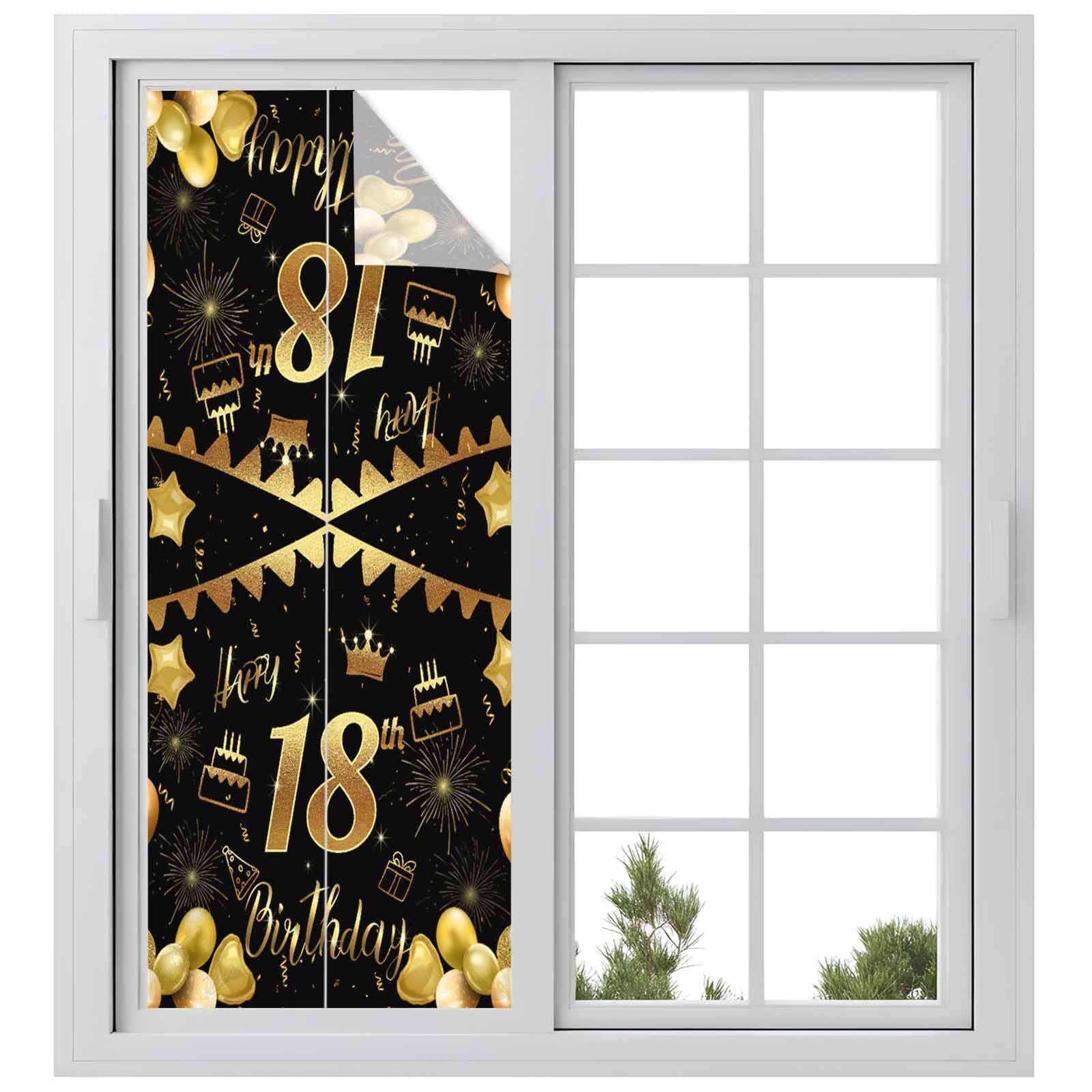 Happy 18th Birthday Window Privacy Film, Black Golden Balloon Cake ...