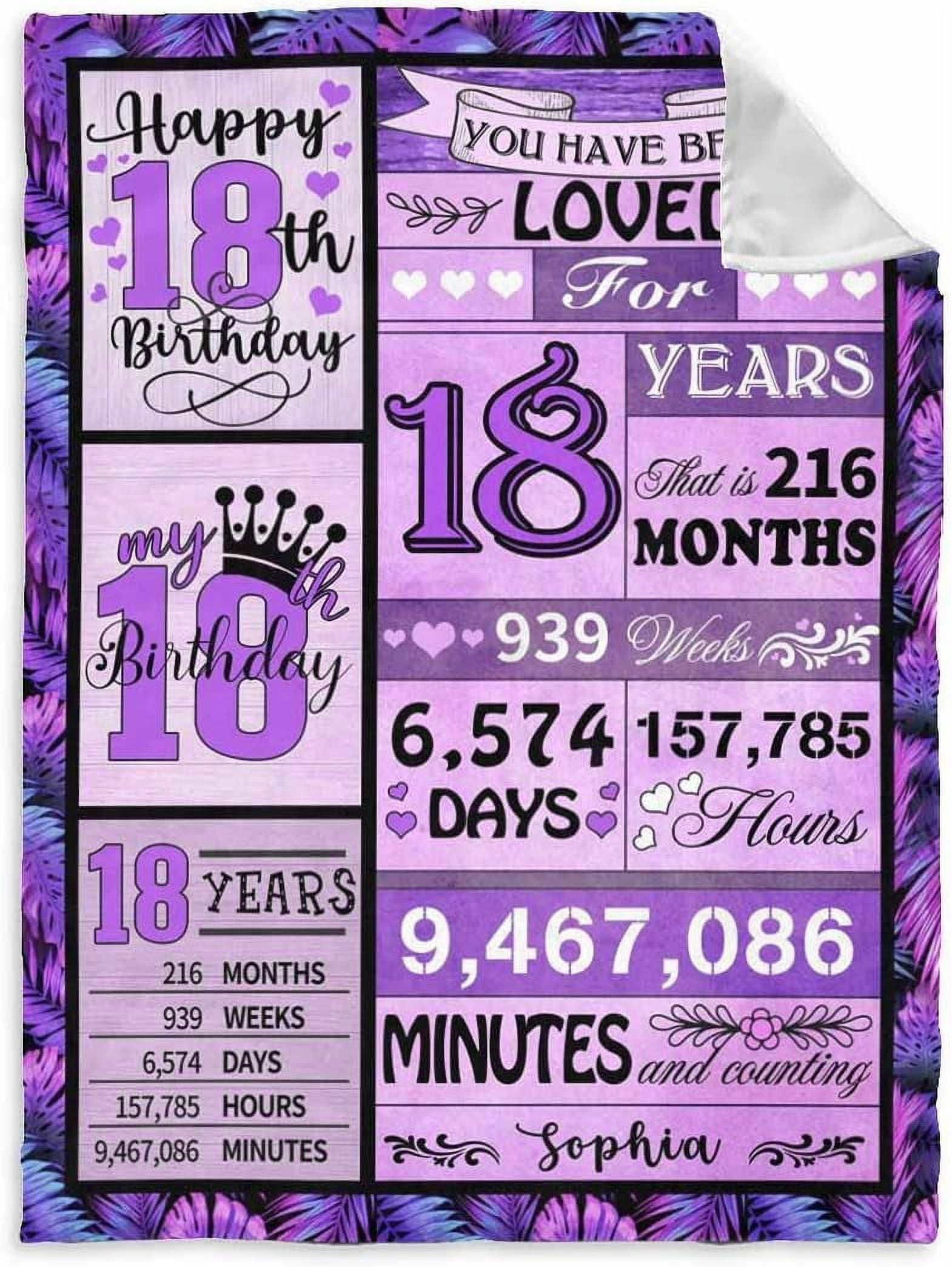 Happy 18th Years Birthday Purple Blanket for Girls, for Women Men, 18 ...