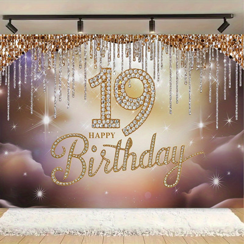Happy 19th Birthday Backdrop for Girl Purple Gold Happy 19th Birthday ...