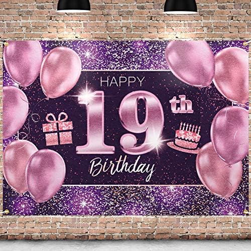 Happy 19th Birthday Banner Backdrop - 19 Birthday Party Decorations ...