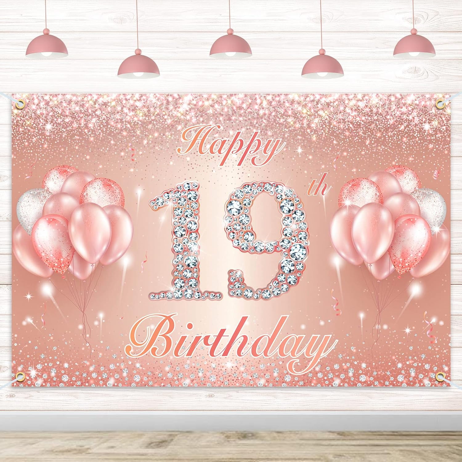 Happy 19th Birthday Banner Backdrop - 19 Birthday Party Decorations ...