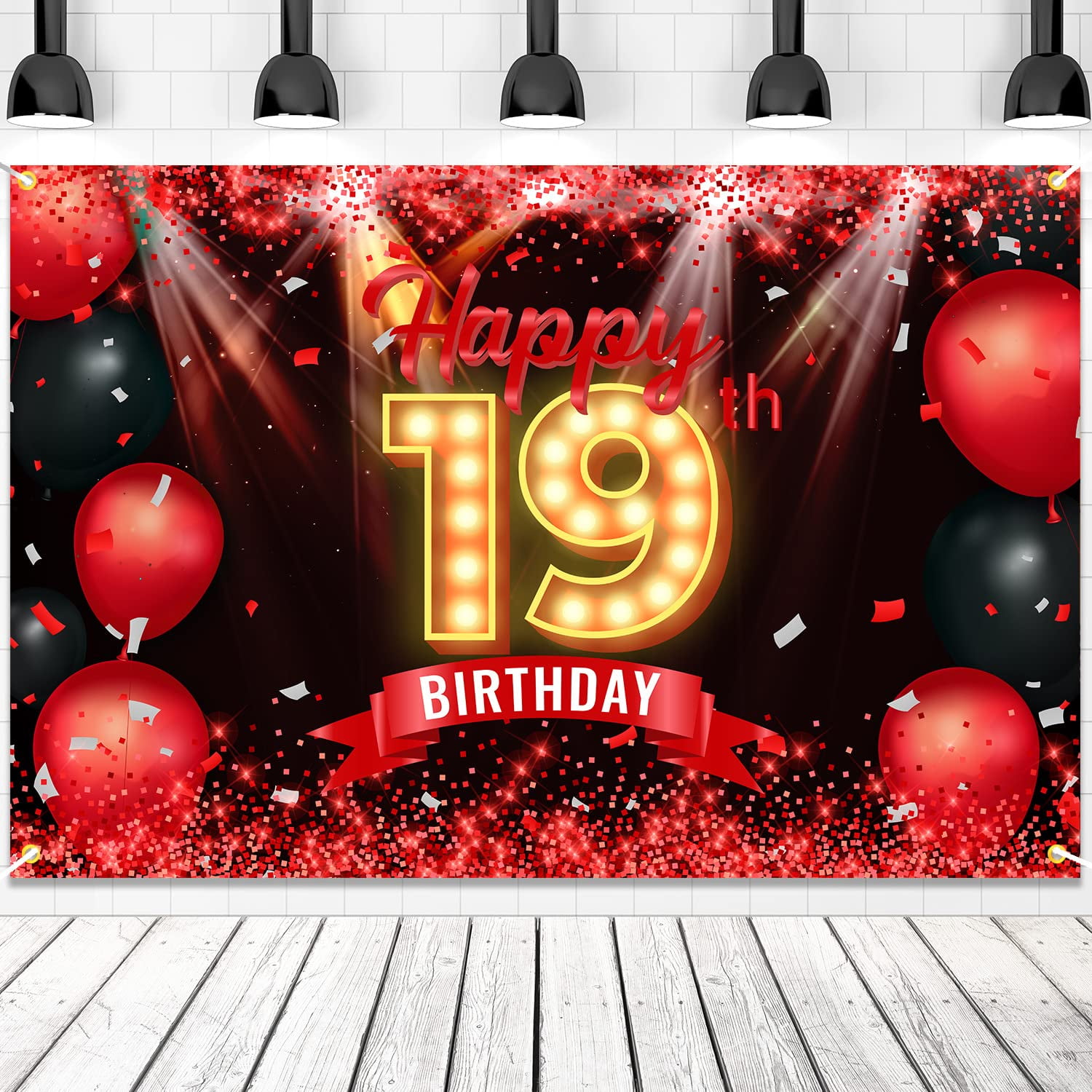 Happy 19th Birthday Banner Backdrop Red and Black 19 Years Old ...