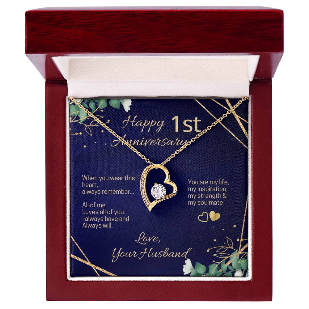 Happy 1st Anniversary - (blue) - Forever Love Necklace - 14k White Gold ...