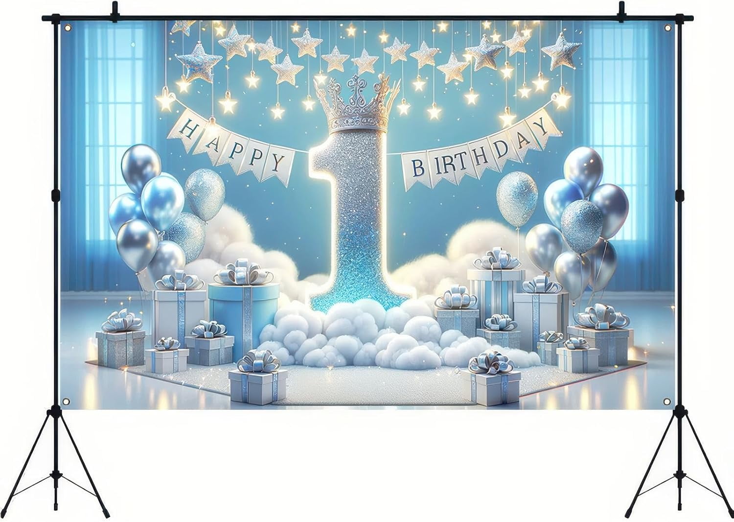 Happy 1st Birthday Backdrop Banner Blue Newborn Boys First Birthday ...
