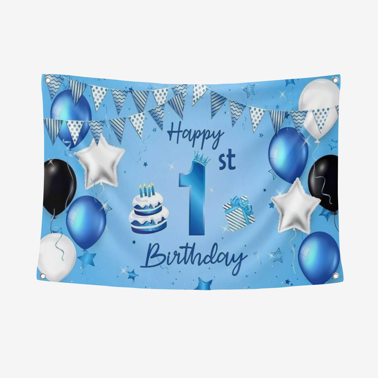 Happy 1st Birthday Backdrop Banner Blue NewbornBoys First Birthday ...