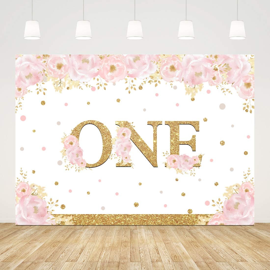 Happy 1st Birthday Backdrop Girl Gold First Birthday Background ...