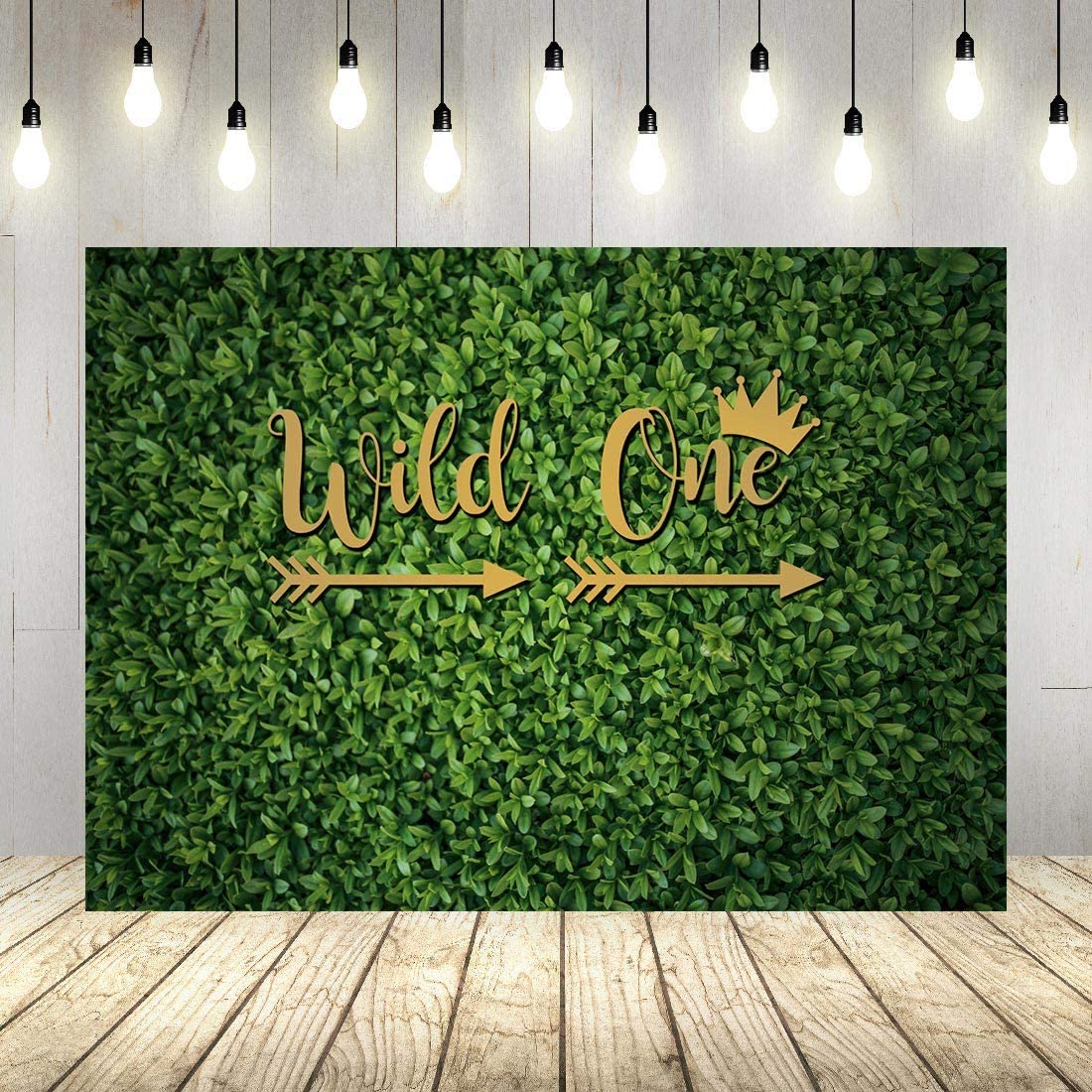 Happy 1st Birthday Photo Backdrop Green Leaves Golden Wild One Birthday ...