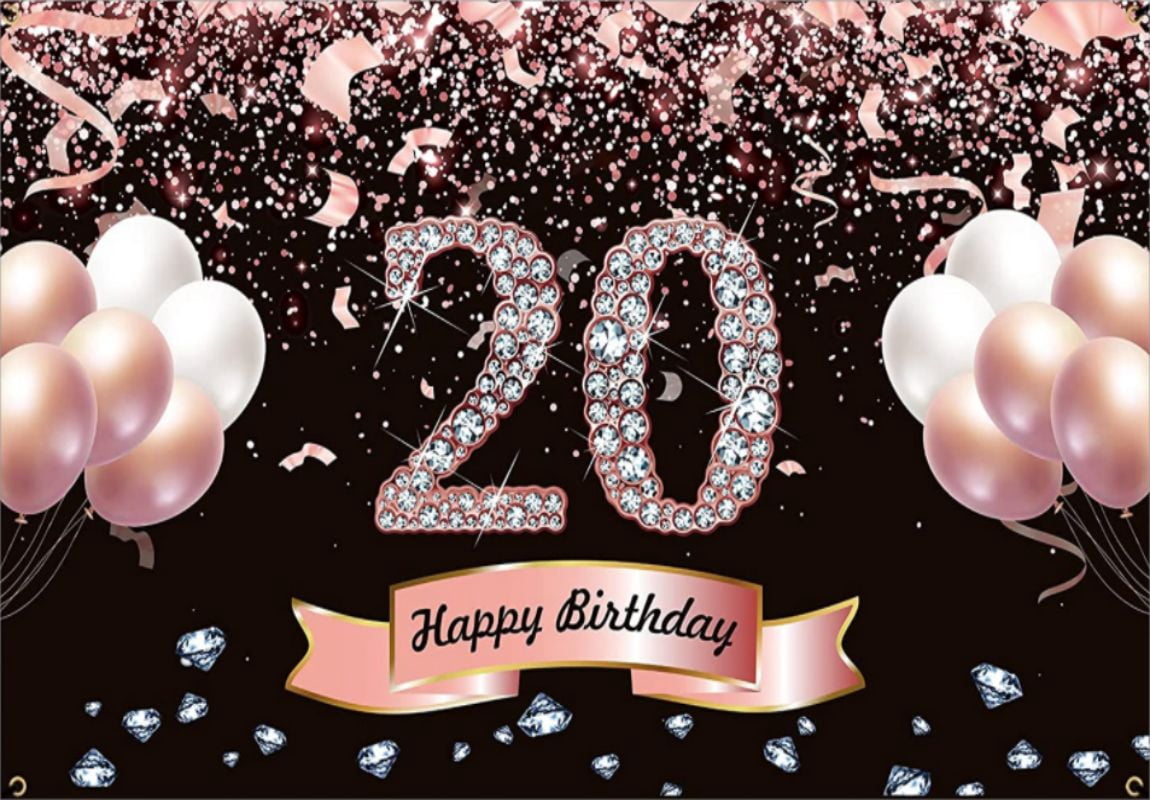 Happy 20th Birthday Backdrop Banner Pink Purple Supplies for ...