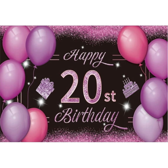 Happy 20th Birthday Backdrop Banner Pink Purple Supplies for ...