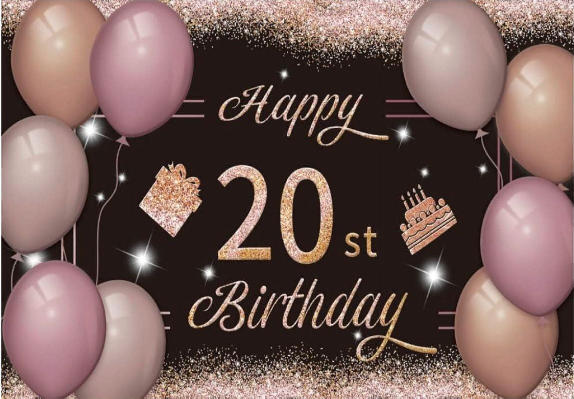 Happy 20th Birthday Backdrop Banner Pink Purple Supplies for Birthday ...