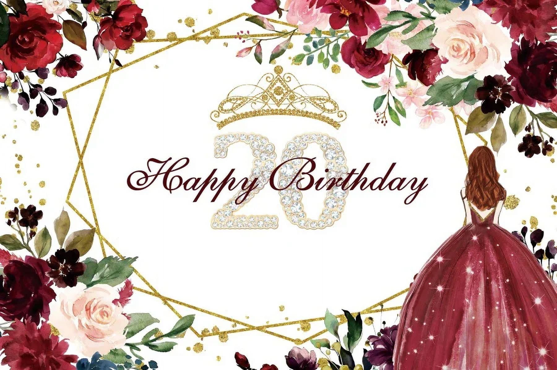 Happy 20th Birthday Backdrop Blue Gold Glitter 20 Years Birthday ...