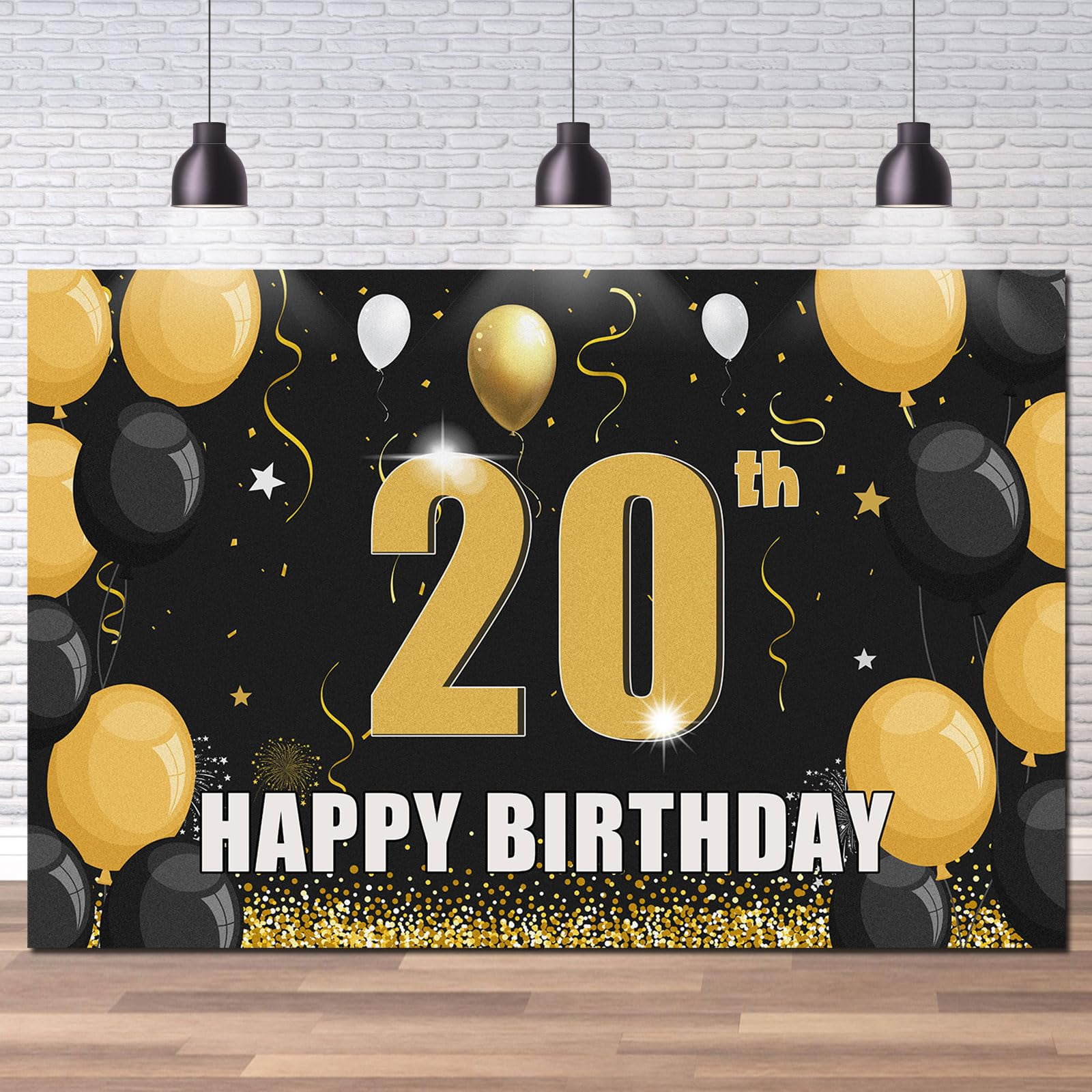 Happy 20th Birthday Backdrop KEF16 Banner Black and Gold 20th Birthday ...