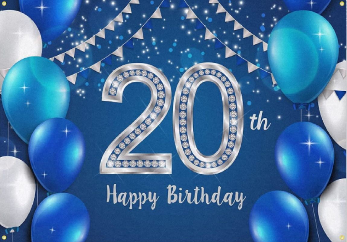 Happy 20th Birthday Black Gold Banner Backdrop 20 Years Old Birthday ...