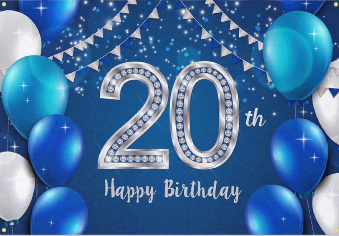 Happy 20th Birthday Black Gold Banner Backdrop 20 Years Old Birthday ...