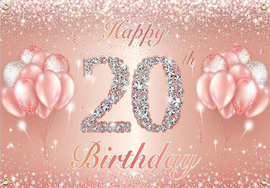 Happy 20th Birthday Custom Backdrop Background Princess Gender Reveal Party Golden Photo ration ...