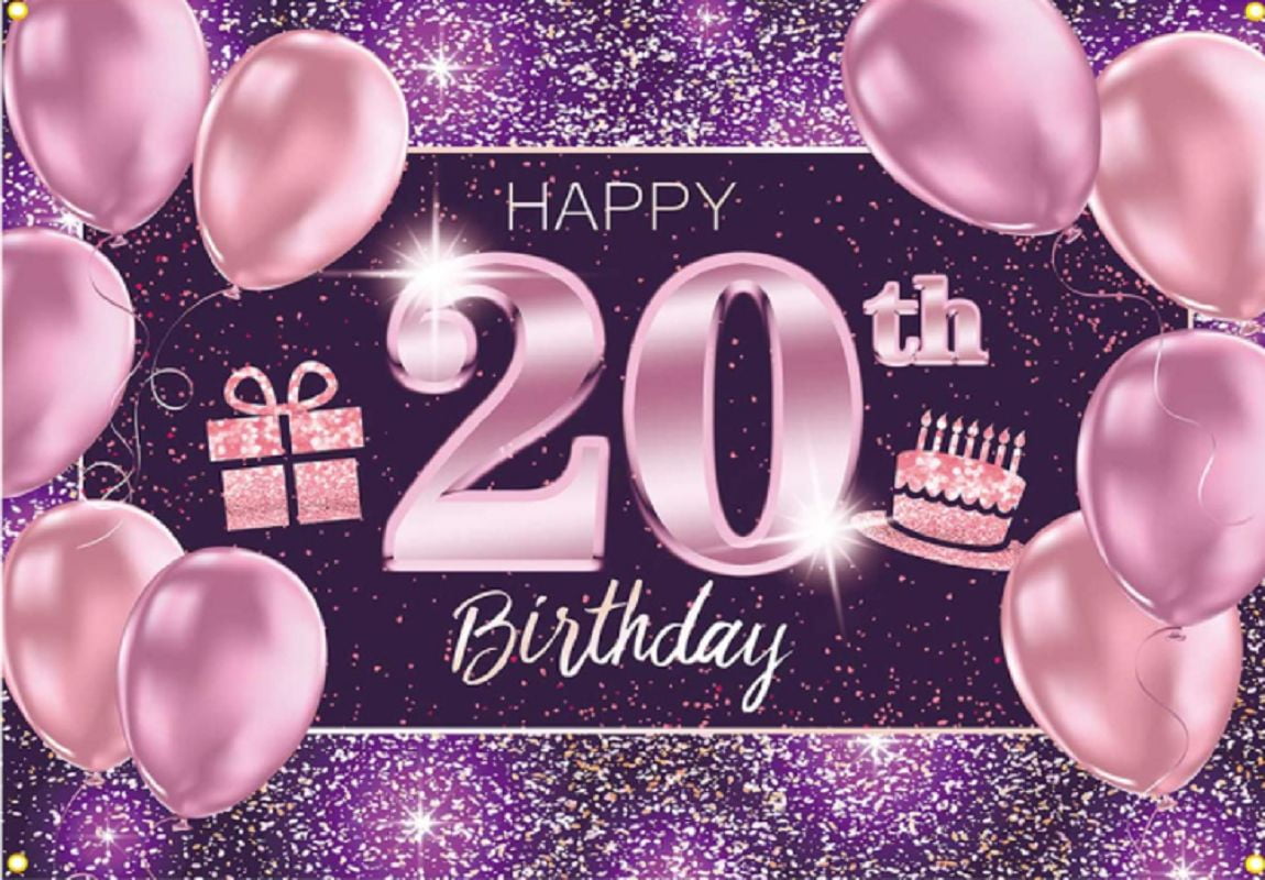 Happy 20th Birthday Gold Pink Photography Backdrop Banner Party rations ...