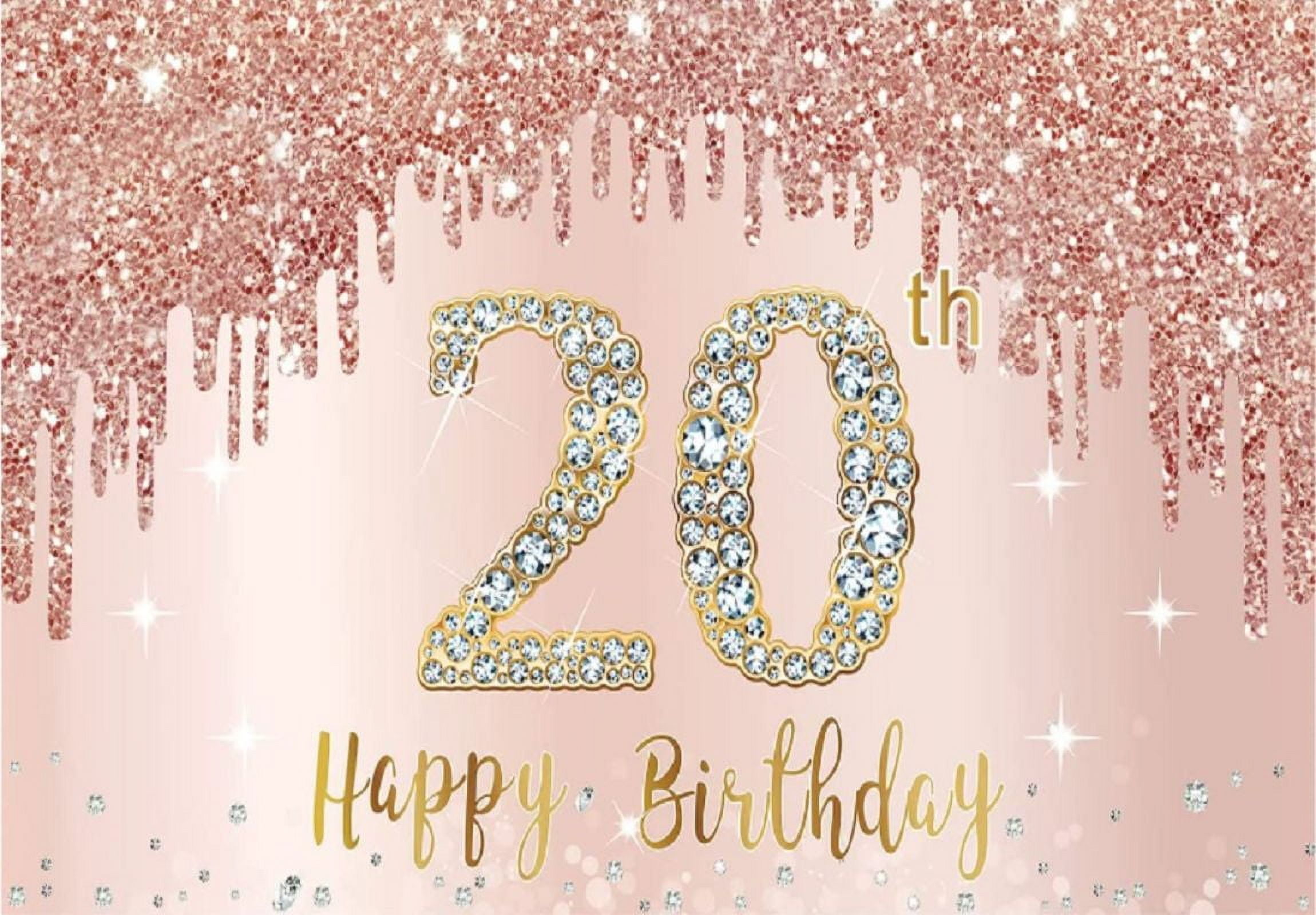Happy 20th Birthday Gold Pink Photography Backdrop Banner Party rations ...