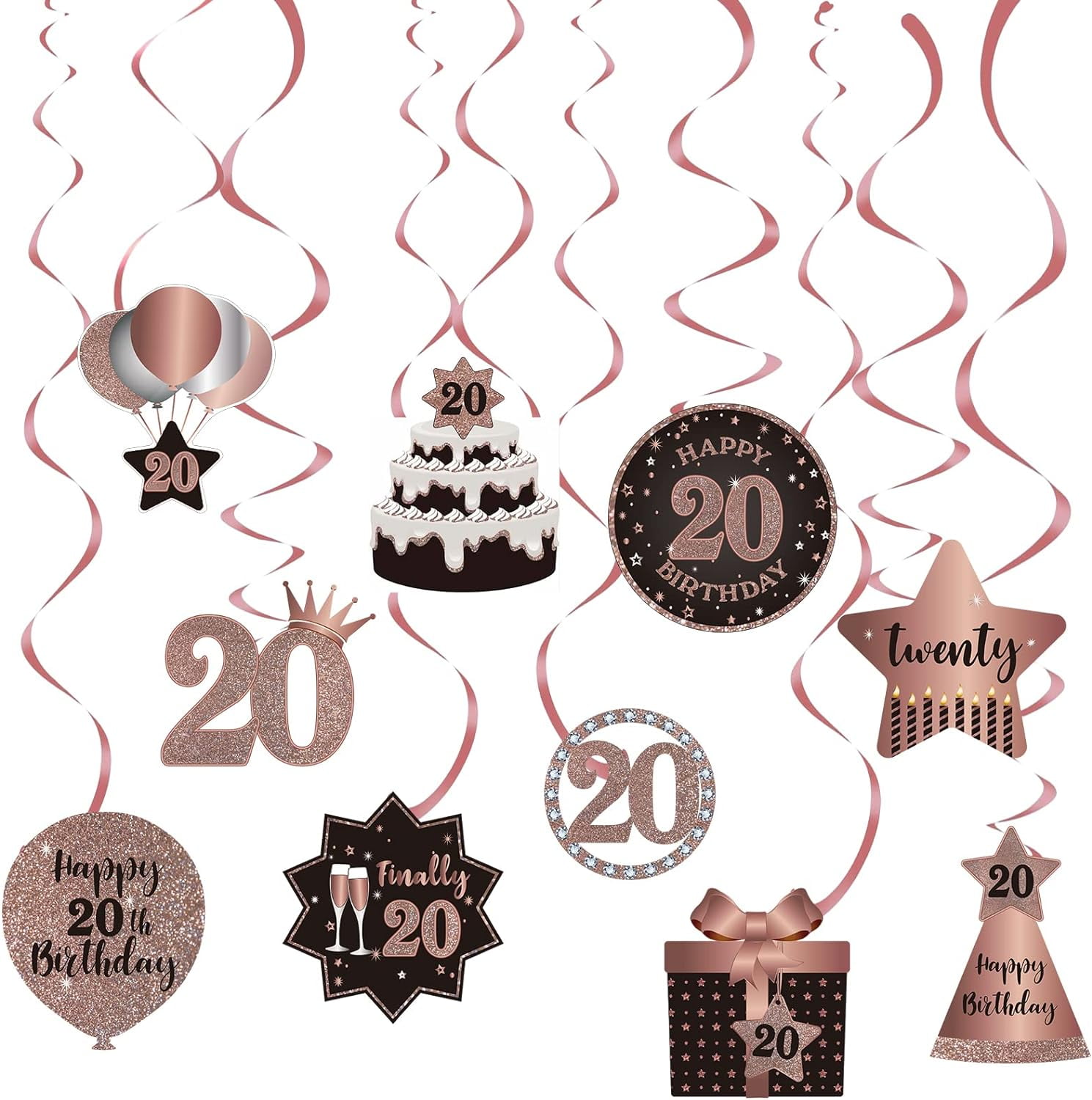 Happy 20th Birthday Party Hanging Swirls Streams Ceiling Decorations ...