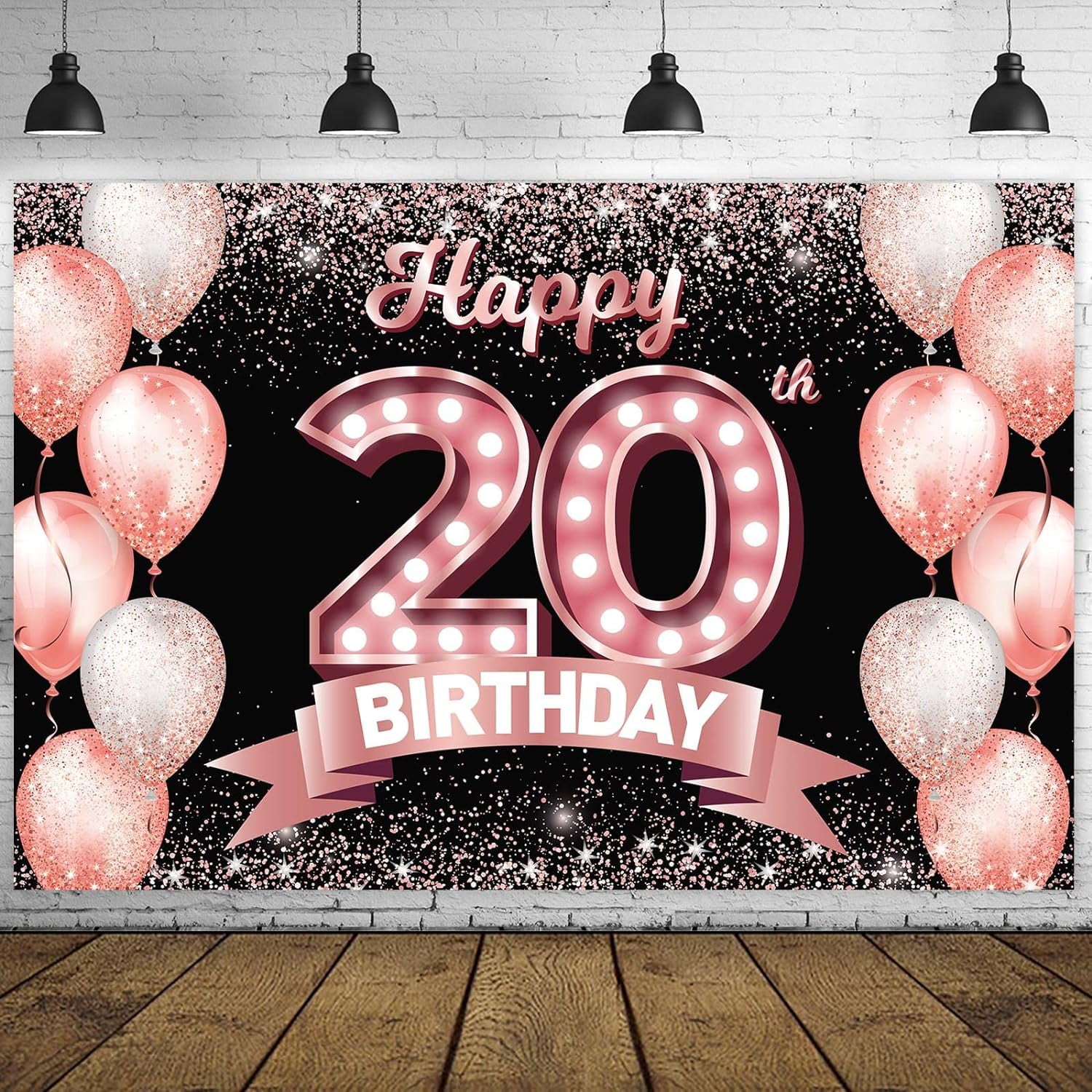 Happy 20th Birthday Rose Gold Banner Backdrop Cheers to 20 Years Old ...