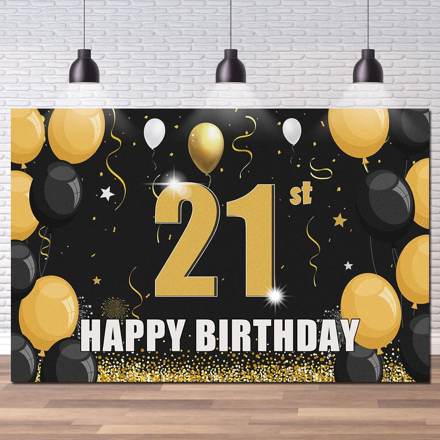 Happy 21st Birthday Backdrop Banner Black and Gold 21st Birthday Poster ...