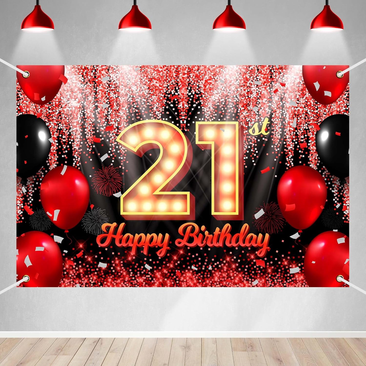 Happy 21st Birthday Backdrop Banner Black and Red Theme Background ...