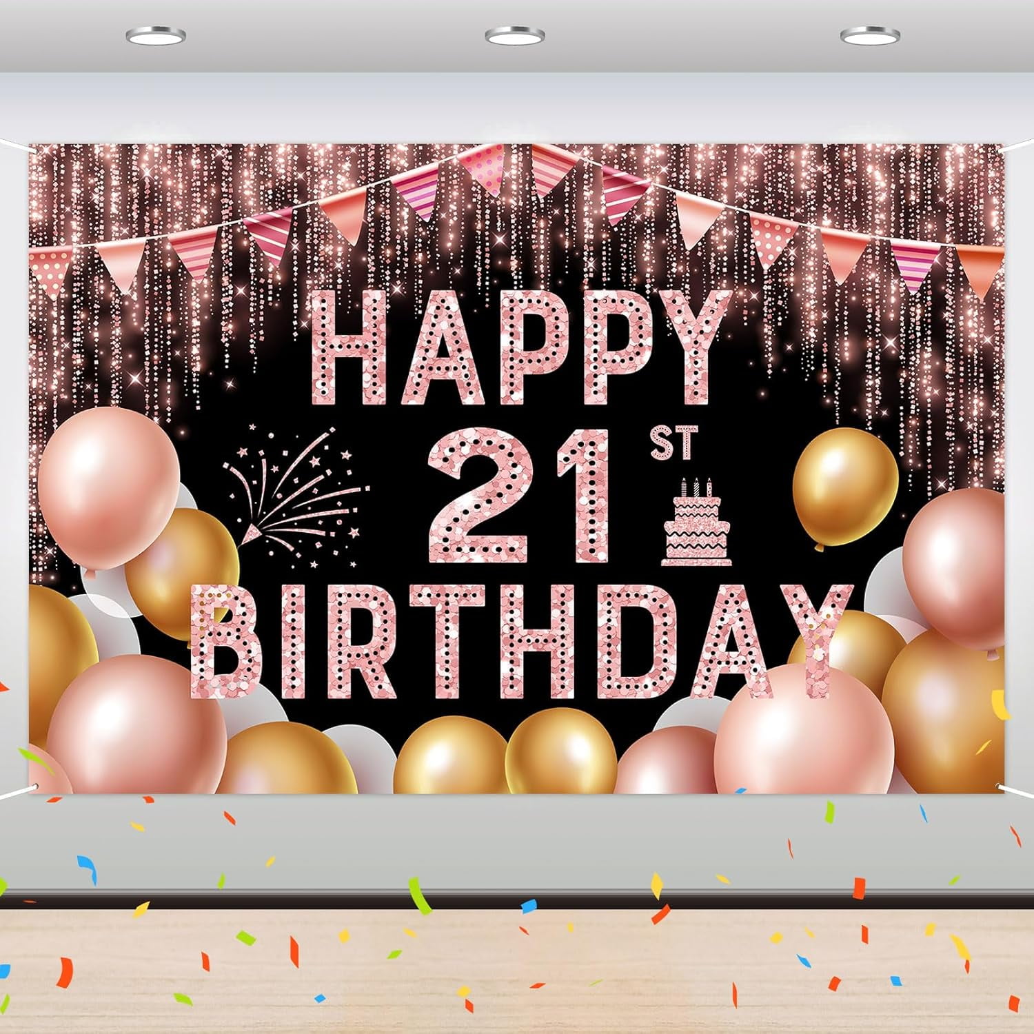 Happy 21st Birthday Backdrop Banner - Girl Twenty-one Years Old ...