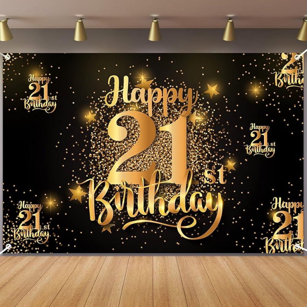 Happy 21st Birthday Backdrop Banner Step and Repeat 21 Years Old Background Decorations Black ...