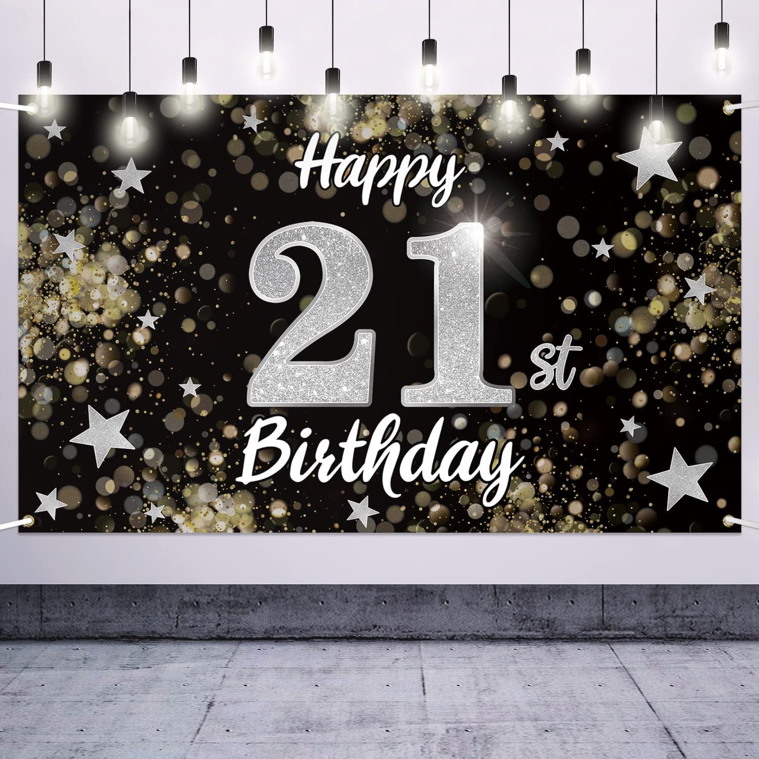 Happy 21st Birthday Decorations,21st Black & Silver Dream Star Large ...