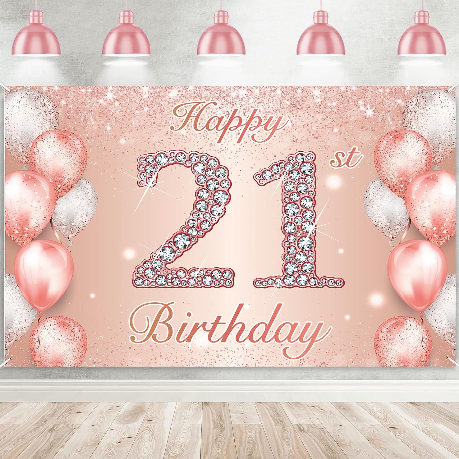 Happy 21st Birthday Rose Gold Banner Cheers to 21 Years Old Backdrop ...