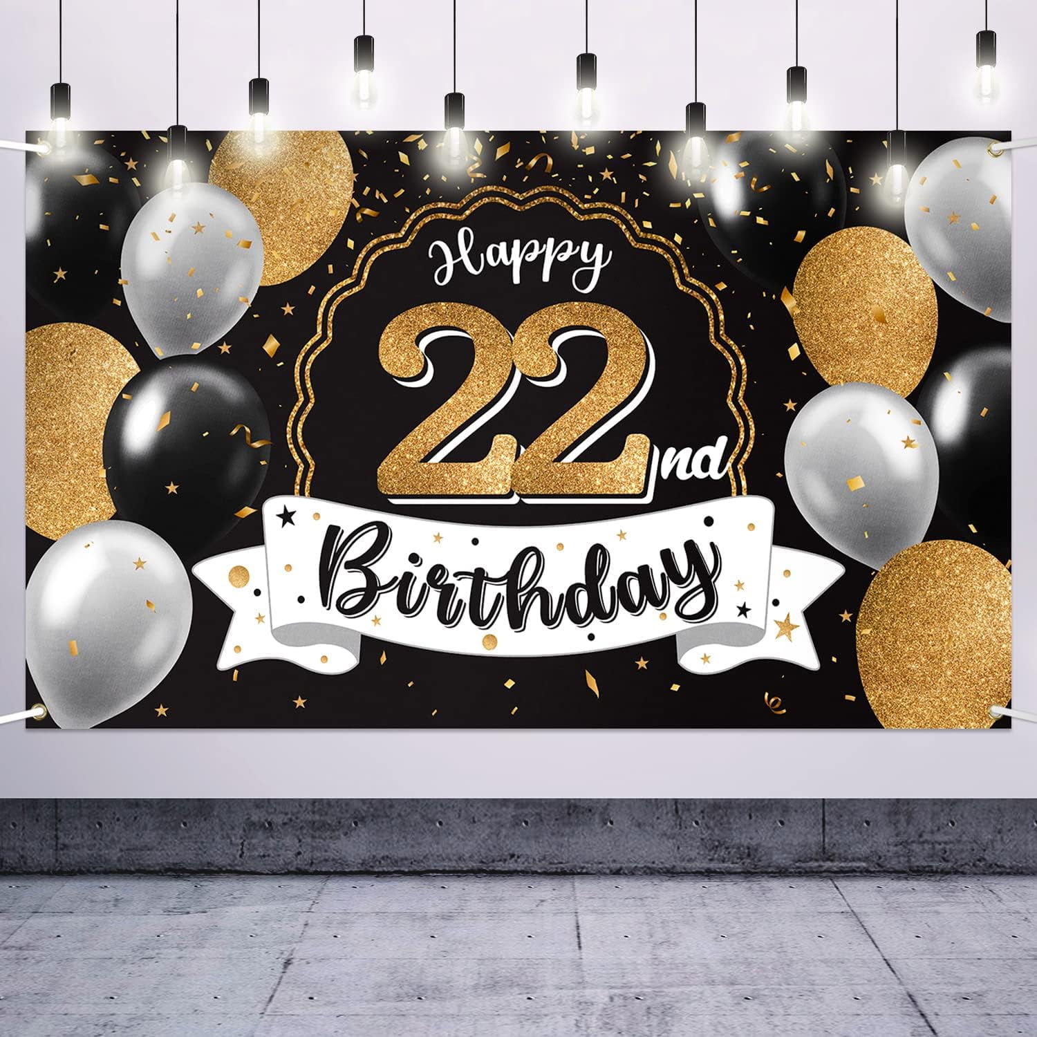 Happy 22nd Birthday Decorations,22nd Black & Gold Balloon Large ...