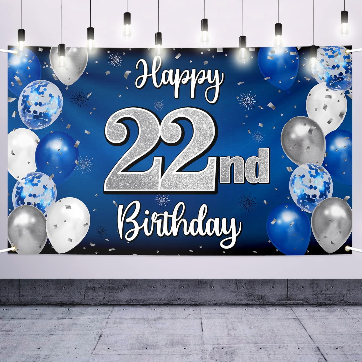 Happy 22nd Birthday Decorations,22nd Blue & Silver Balloon Large ...