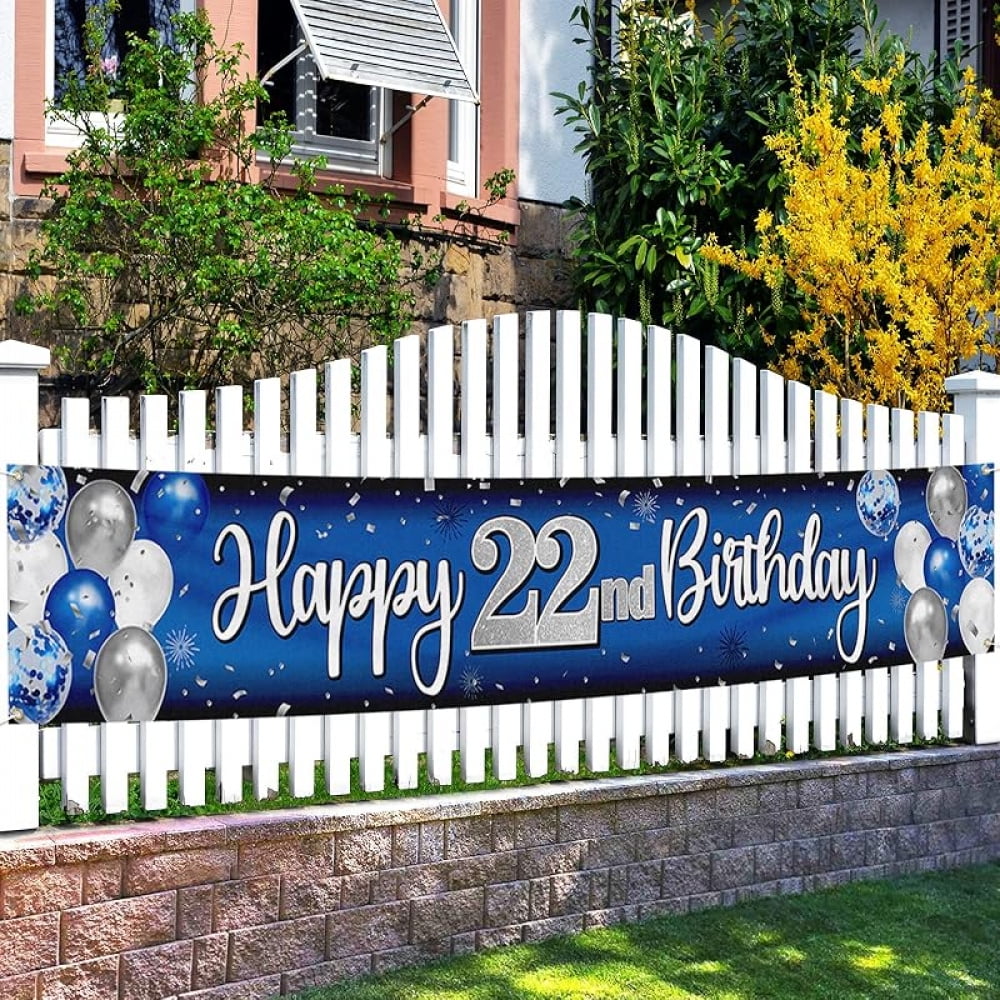 Happy 22nd Birthday Decorations,22nd Blue & Silver Balloon Large ...